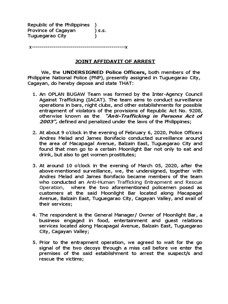 Sample JA of Arrest | Download Free PDF | Affidavit | Public Law