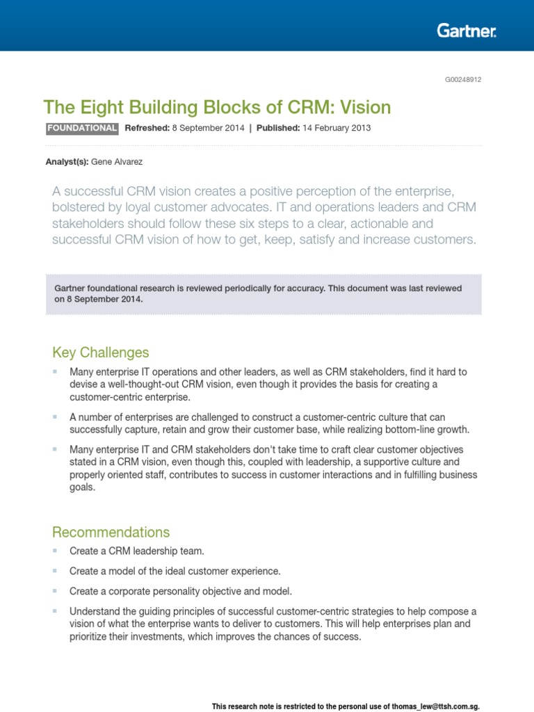 The Eight Building Blocks of CRM: Vision: Key Challenges | PDF ...