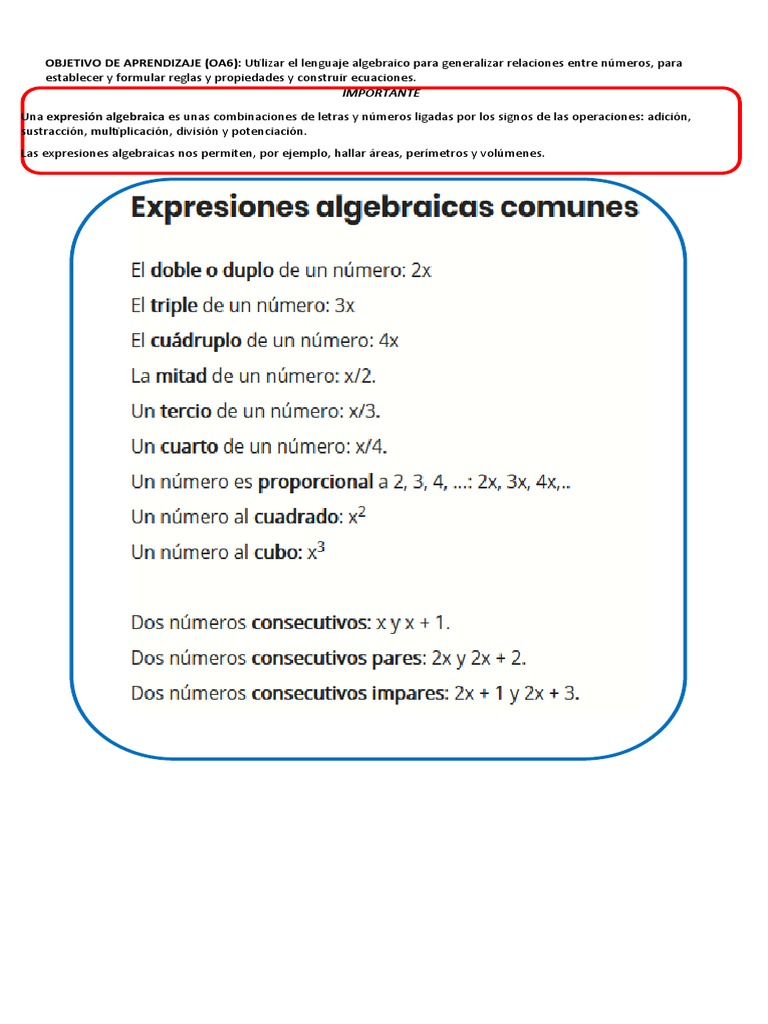 Introducción al Lenguaje Algebraico | PDF