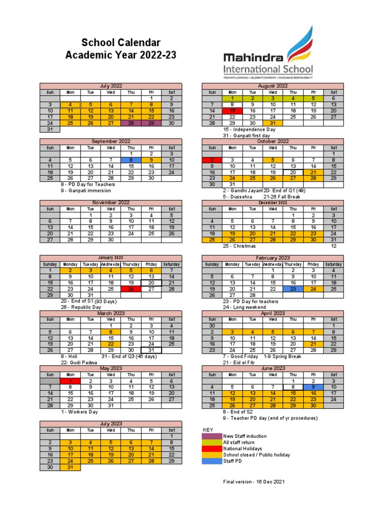 2022-23 School Year Calendar | PDF | Workweek And Weekend | Festival
