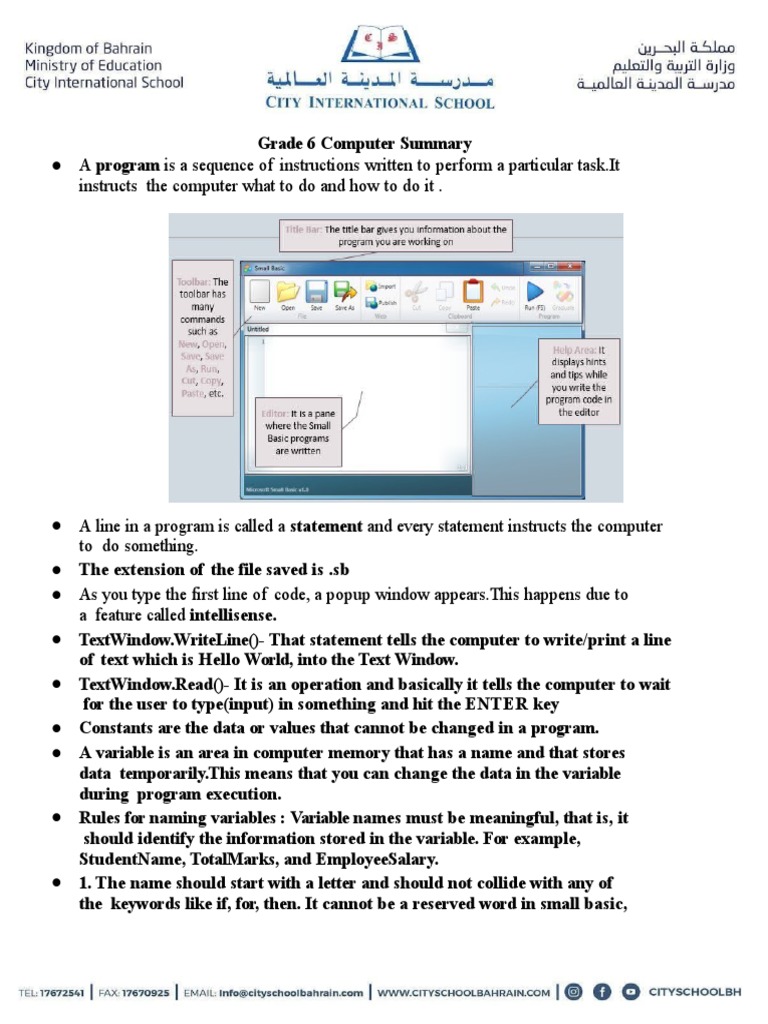 Grade 6 Computer Science Overview | PDF | Variable (Computer Science ...