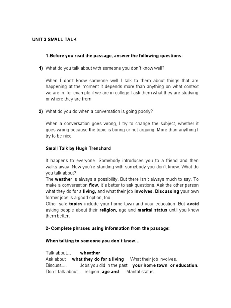 UNIT 3 SMALL TALK-Business English. | PDF | Self-Improvement | Wellness