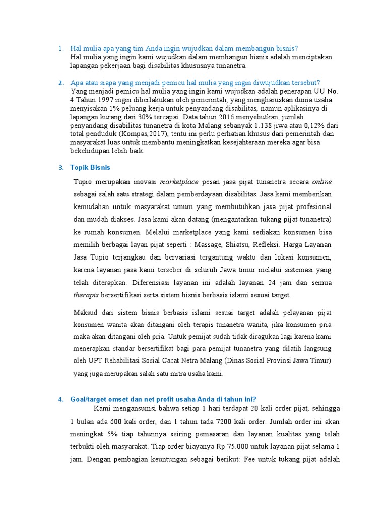 Start Up Tukang Pijat Tuna Netra | PDF