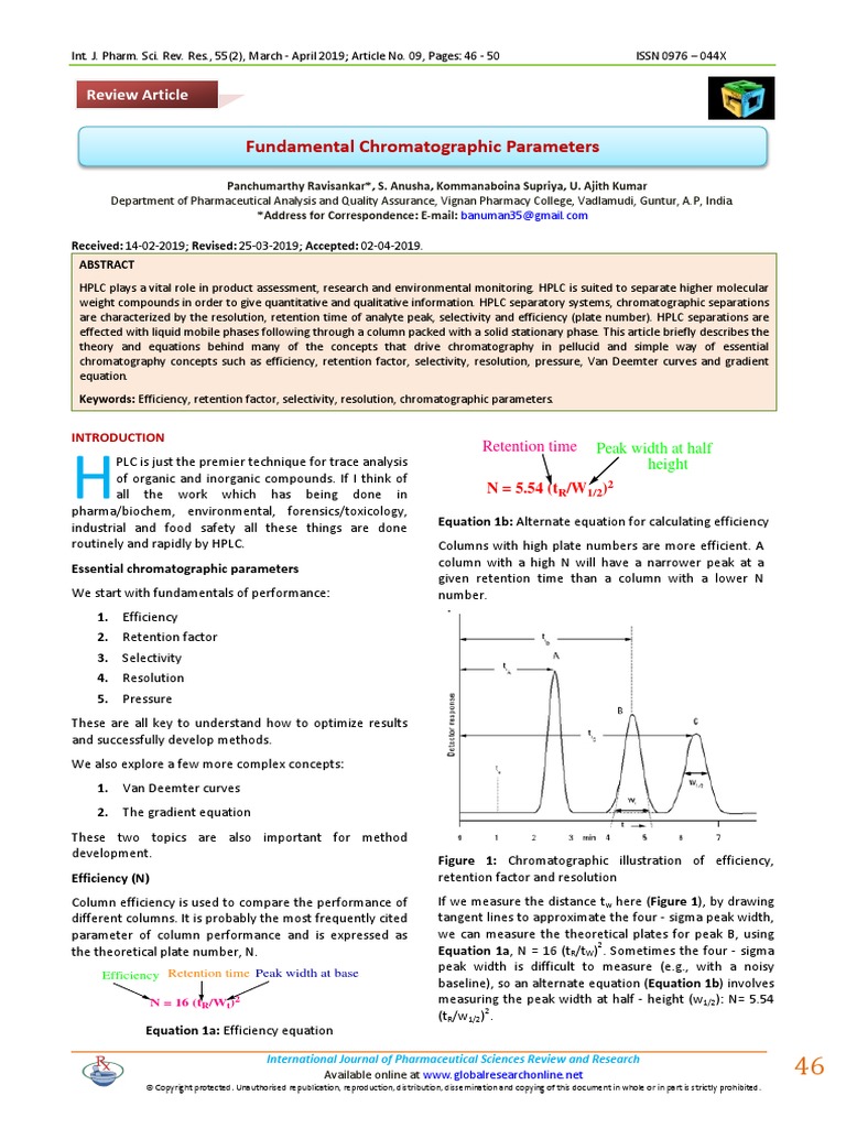 Fundamental Chromatographic Parameters: Review Article | Download Free ...