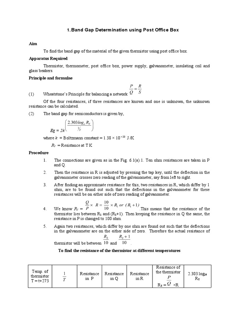 Band Gap Determination Using Post Office Box | PDF | Electrical ...
