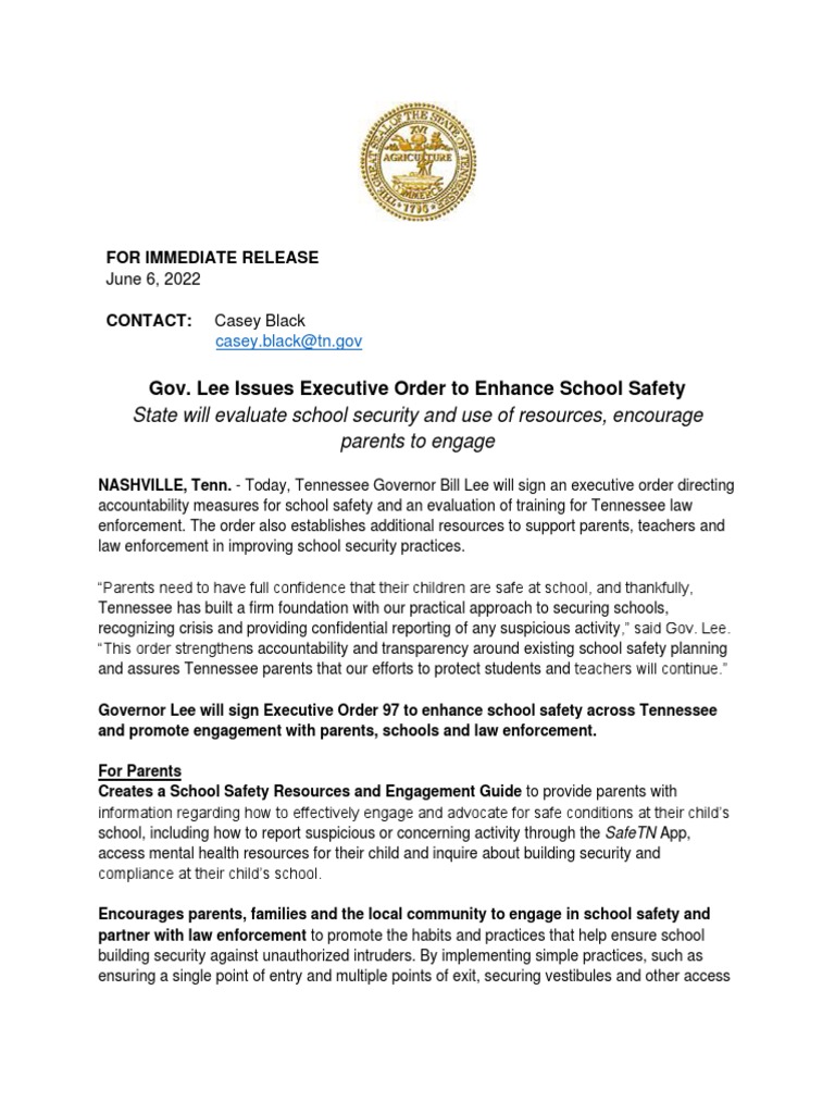 Tennessee Executive Order on School Safety | PDF | Safety | Government