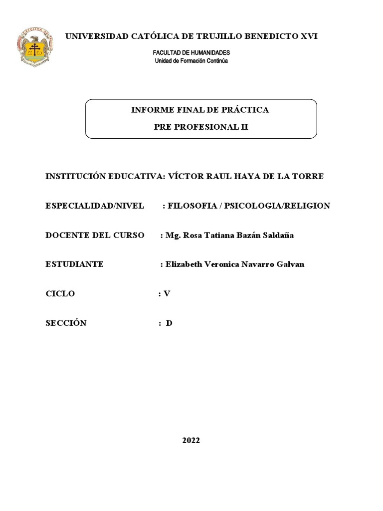 Esquema Informe Final de Práctica II | PDF | Maestros | Salón de clases