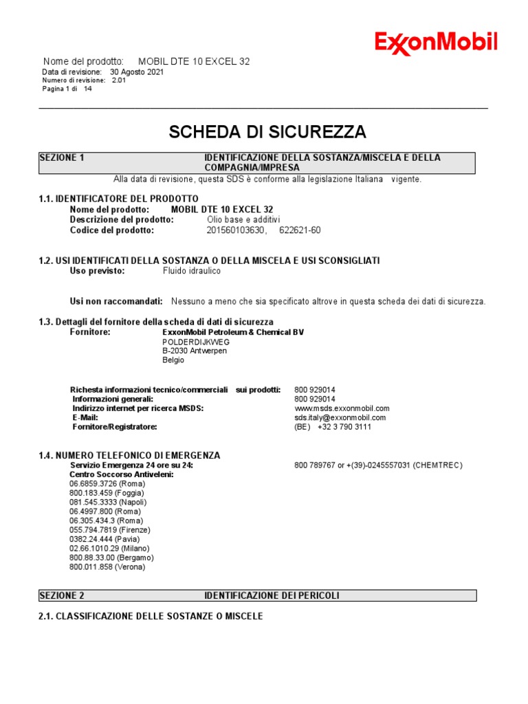 Mobil DTE 10 Excel 32 - SDS | PDF