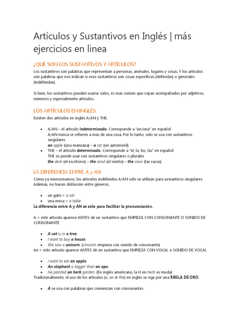 Artículos y Sustantivos en Inglés | PDF | Adjetivo | Sustantivo