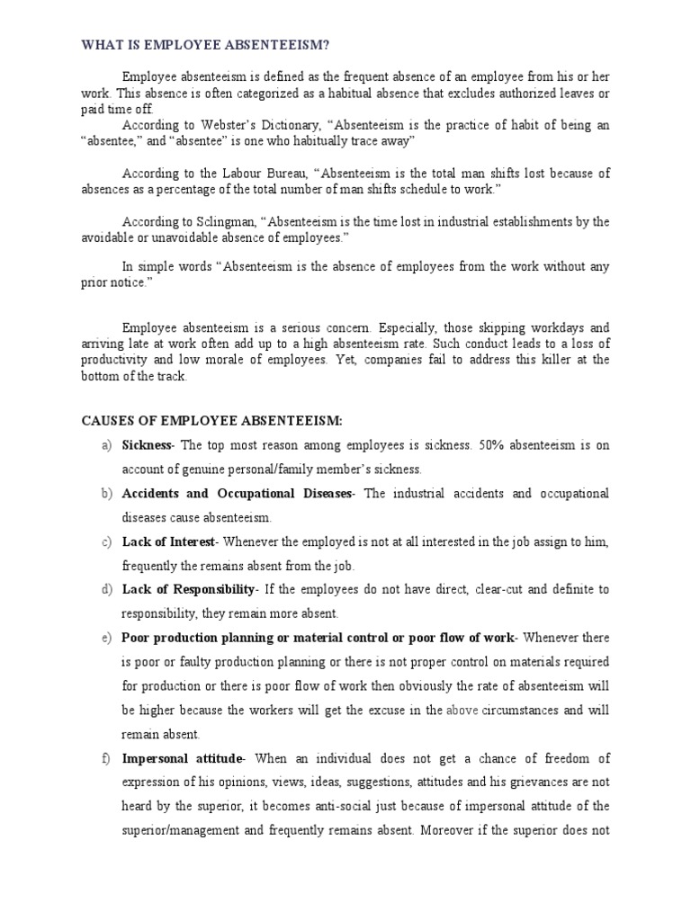 Ir and LL Employees Absenteeism | PDF | Employment | Economies