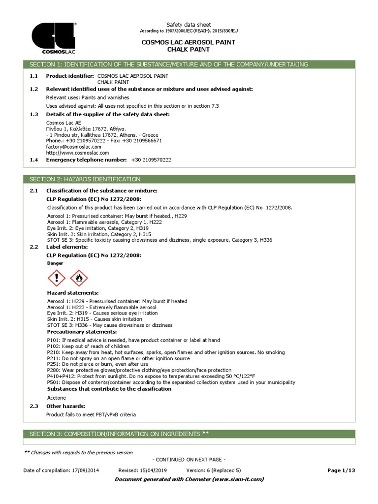 Section 1: Identification of The Substance/Mixture and of The Company ...