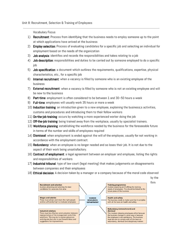 Unit 8 - Recruitment, Selection & Training of Employees | PDF ...