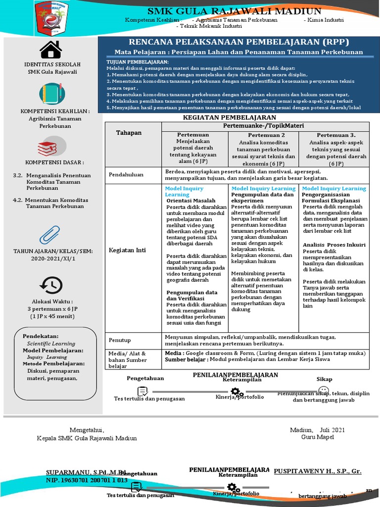 RPP KD.2 (Persiapan Lahan) | PDF