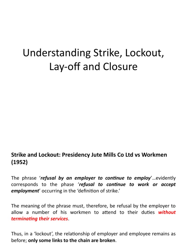 Strike Lockout Layoff and Closure | PDF | Layoff | Employment