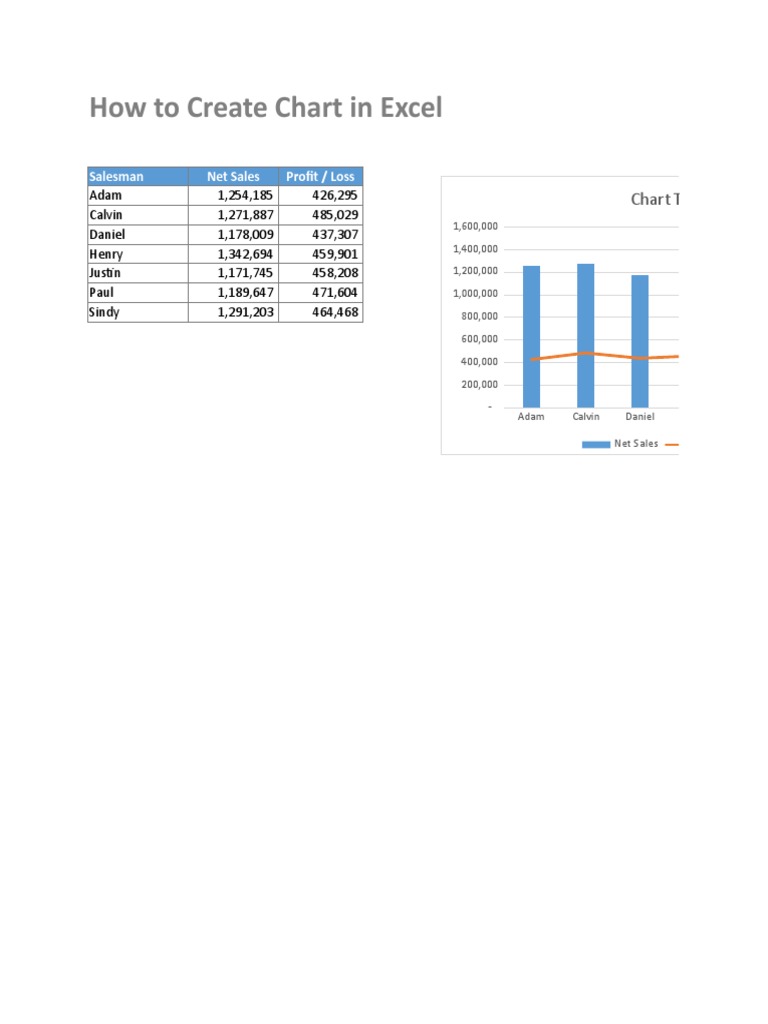 How To Create Chart in Excel: Salesman Net Sales Profit / Loss | PDF