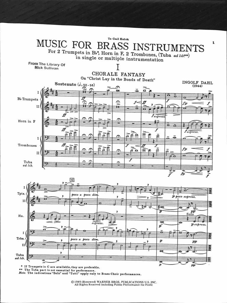 Dahl - Music For Brass Instruments (Score) | PDF