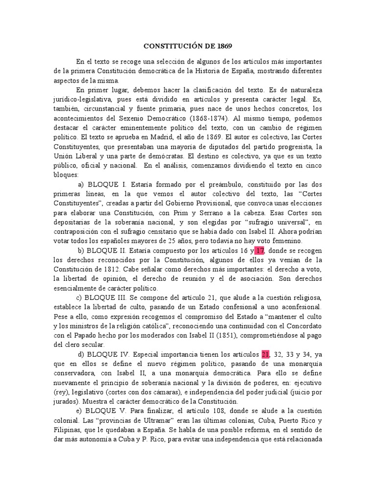 Constitución de 1869 | PDF | Democracia | Ideologías políticas
