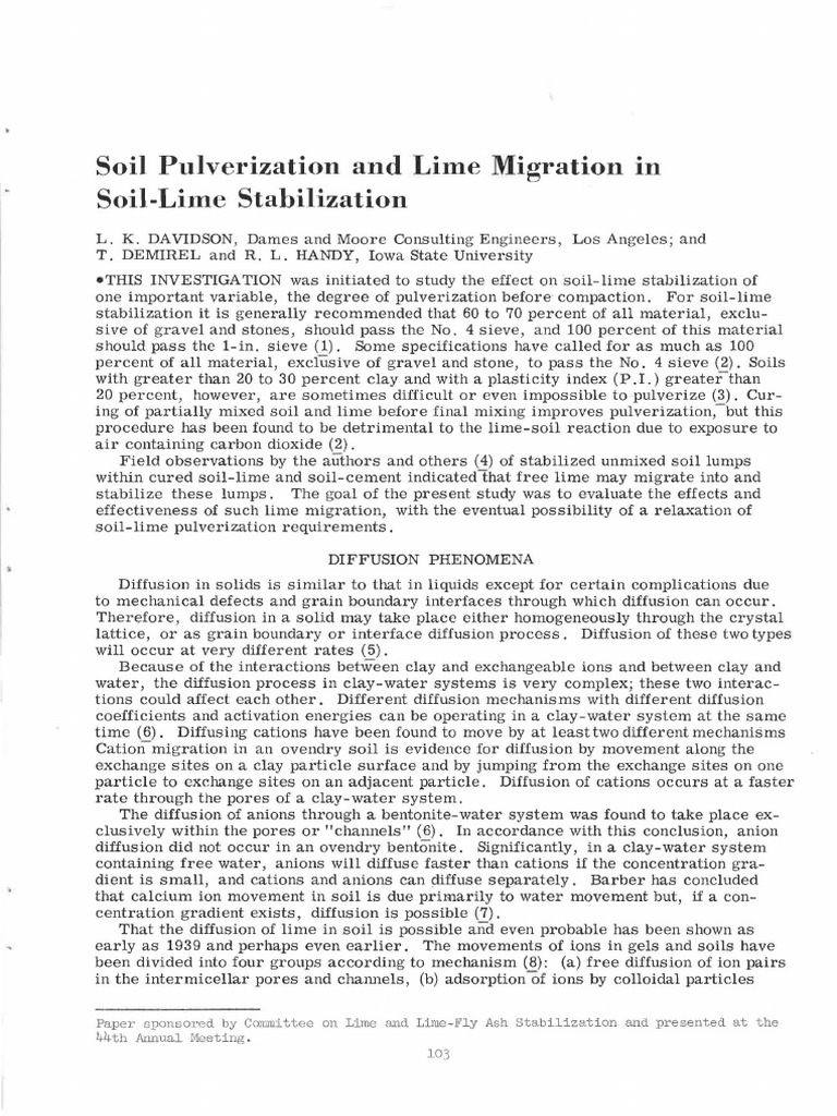 Soil Pulverization and Lime Migration Soil-Lime Stabilization | PDF | Diffusion | Reaction Rate