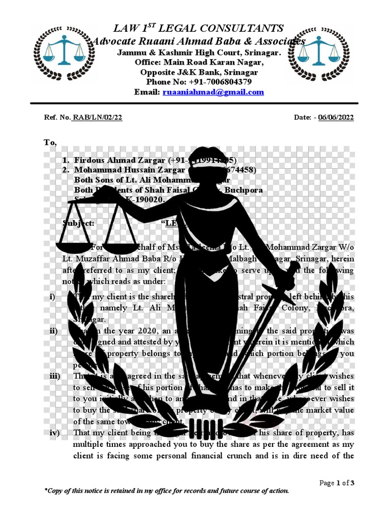 Legal Notice For Possession of Property | PDF | Common Law | Government