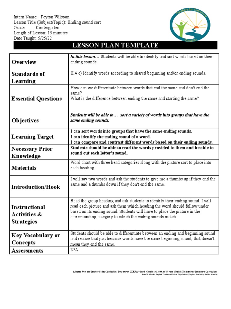 Lesson Plan Template: Standards of Learning Essential Questions | PDF ...