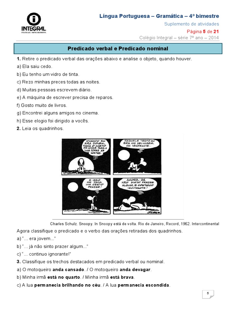 Predicado Verbal e Predicado Nominal | PDF | Predicado (gramática ...