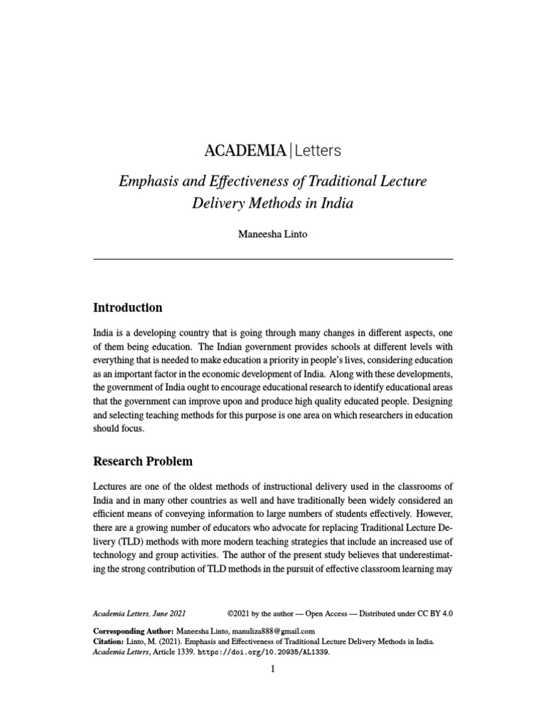 Emphasis and Effectiveness of Traditional Lecture in India 2021 | PDF ...