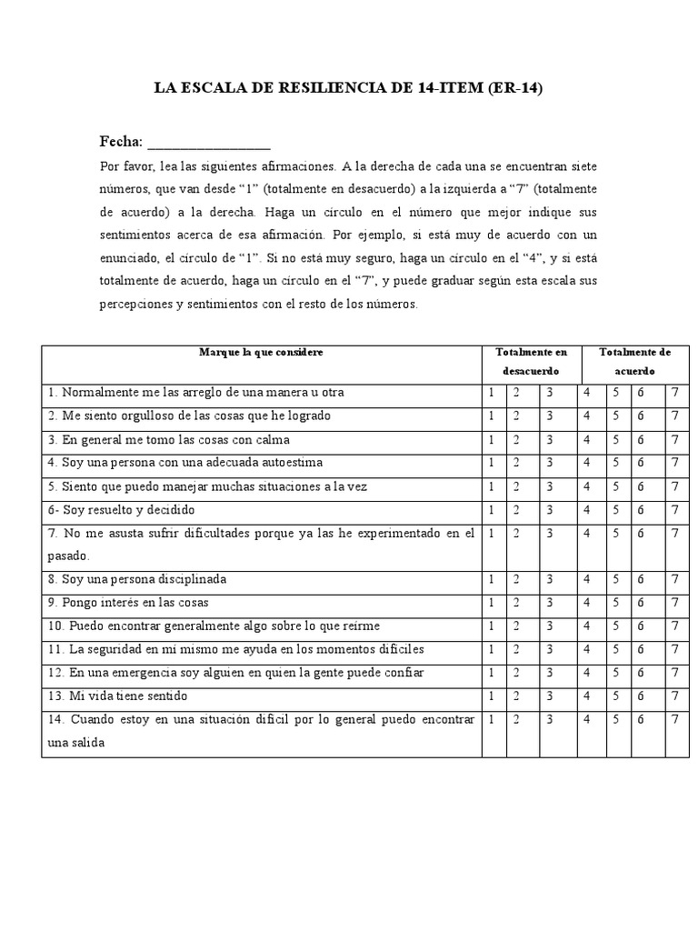Medida de la resiliencia a través de una escala de 14 ítems | PDF