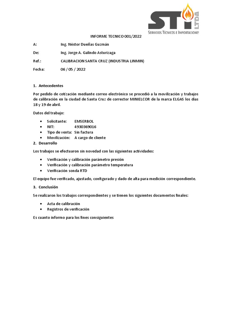 Informe Tecnico 001 | PDF