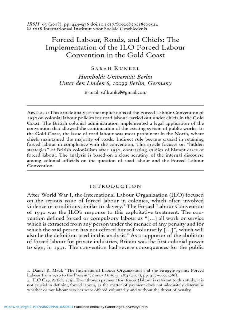 Forced Labour Roads and Chiefs The Implementation of The Ilo Forced ...