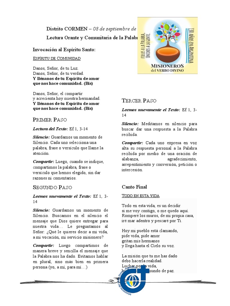 Oración 8 Septiembre Distrito CORMEN | PDF | Religión y espiritualidad
