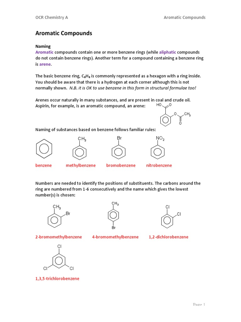 Aromatic Compounds: Naming | PDF | Aromaticity | Benzene