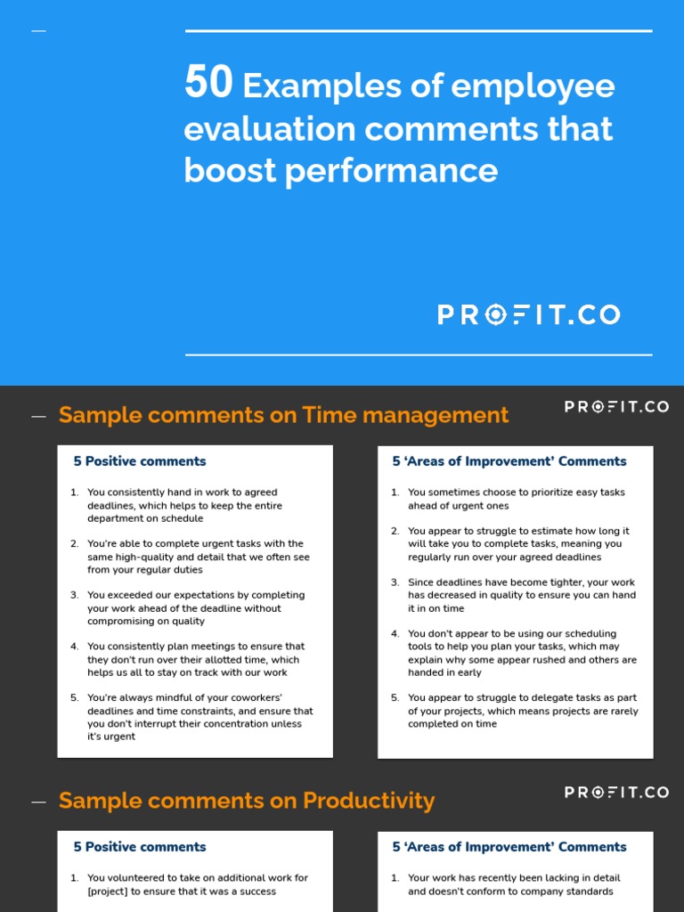Employee Evaluation Comments Guide | PDF | Psychology | Psychological ...