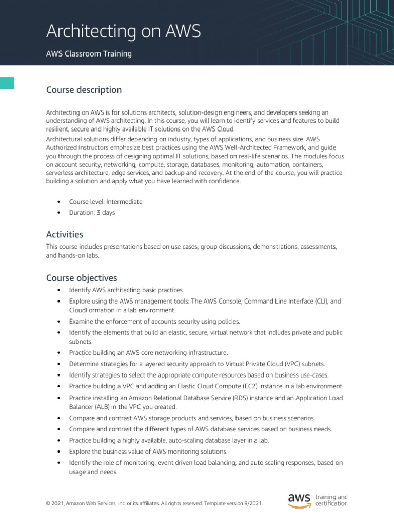 Architecting On Aws | PDF | Amazon Web Services | Cloud Computing