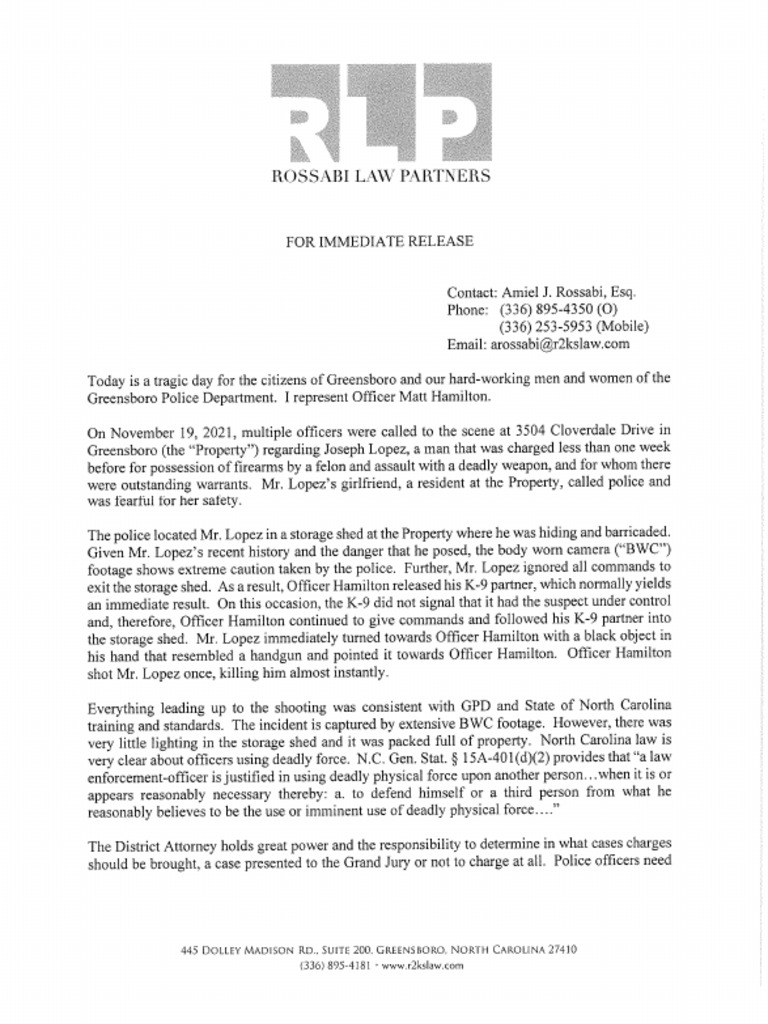 Greensboro Police Officers Association Statement About Officer's ...
