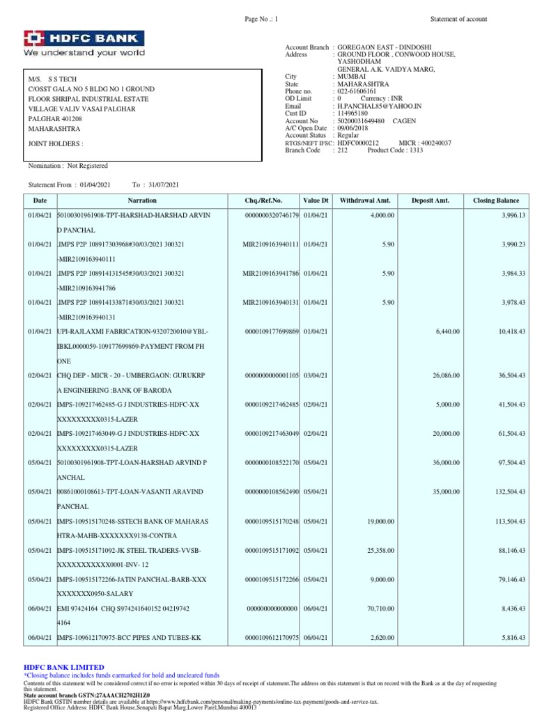 Date Narration Chq./Ref - No. Value DT Withdrawal Amt. Deposit Amt ...
