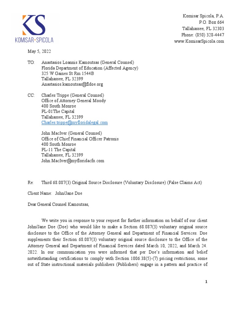 Whistleblower Letter To Florida Department of Education | PDF | Receipt ...