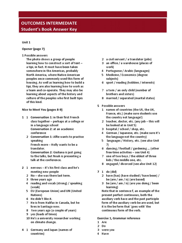534 2 - Outcomes. Intermediate Student's Book AnswerKey | Download Free ...