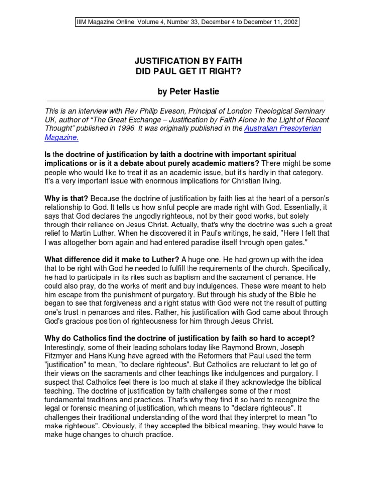Justification by Faith: Did Paul Get it Right? Exploring the Reformer's ...