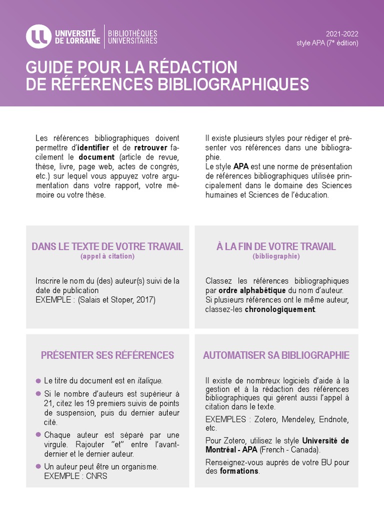 Guide Biblio APA 2021 2022 | PDF | Style APA