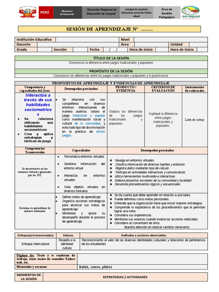 FORMATO Sesión de Aprendizaje | PDF | Aprendizaje | Evaluación