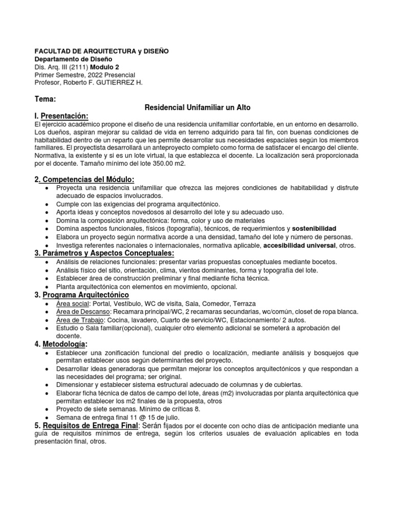 Proyectos Dis Arq Módulo 2 1sem 2022 | PDF | Diseño
