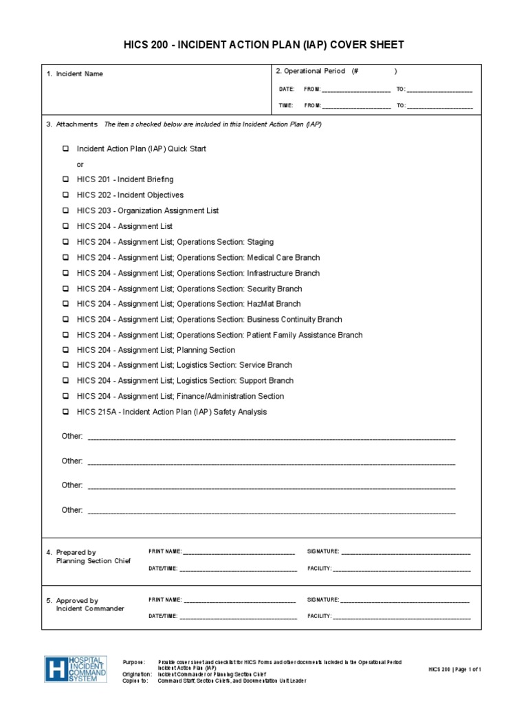Hics 200-Incident Action Plan Iap Cover Sheet | Download Free PDF ...