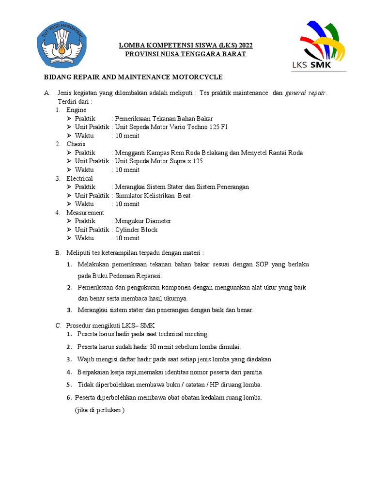 Soal Lks Motorcycle - Provinsi | PDF