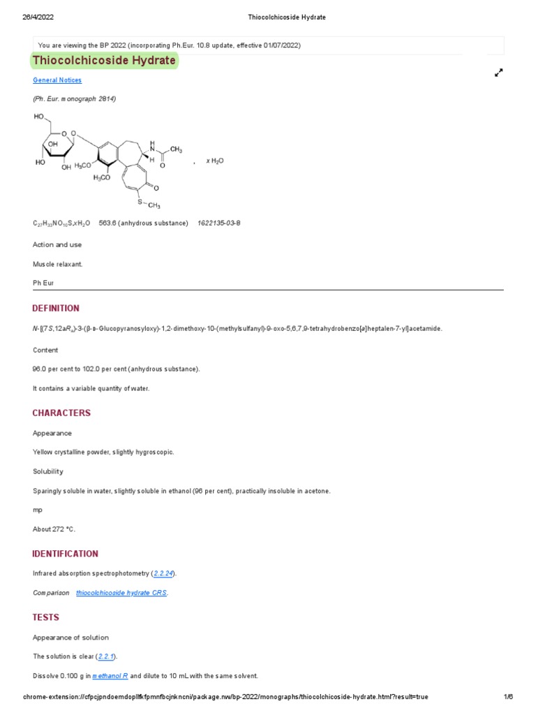 Thiocolchicoside Hydrate | PDF | Solubility | Chromatography