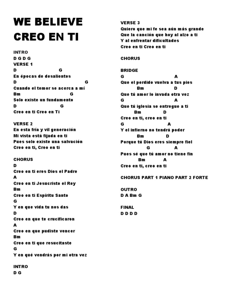 Letra de "Creo en Ti" - Canción de Fe | PDF