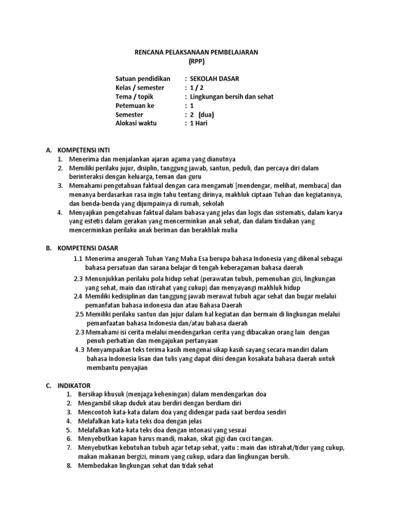 RPP SD - Kelas 1 | PDF | Kesehatan Holistik