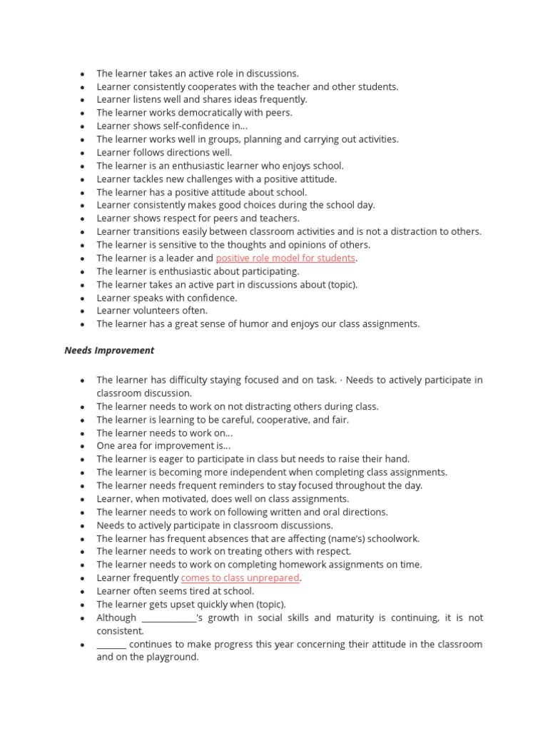 Positive Role Model For Students: Needs Improvement | PDF | Learning ...