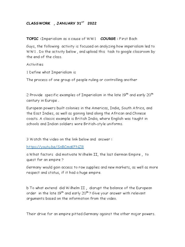 Imperialism As A Cause of WW1 | PDF | Politics