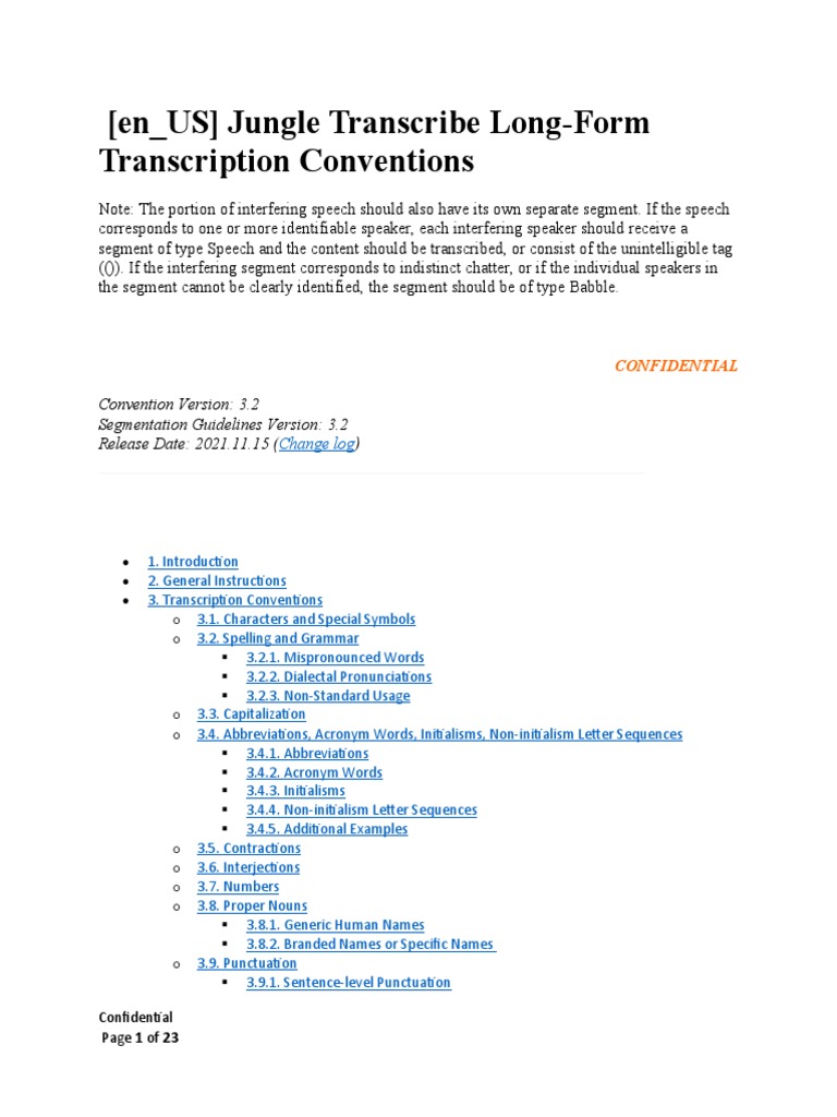 (En - US) Jungle Transcribe Long-Form Transcription Conventions | PDF ...