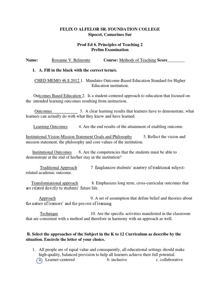 Prof Ed 6 Prelim MOT | PDF | Learning | Behavior Modification